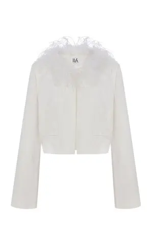 Ila Ani Feather-detailed Jacquard Crop Jacket - White