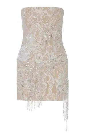 Ila Skye Strapless Lace Dress With Hand-beaded Appliqué Detail - White