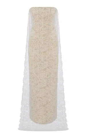 Ila Miles Strapless Lace Midi Dress With Back Train Detail - White