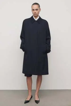 THE ROW Dayton Relaxed Wool Gabardine Coat - Dark Navy