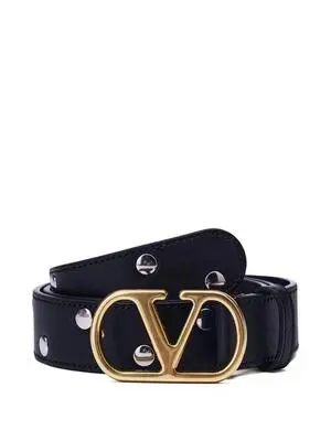 Valentino Garavani Vlogo Studded Leather Belt - Black