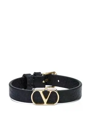 Valentino Garavani Logo Buckle Leather Bracelet - Black