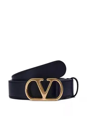 Valentino Garavani Logo Buckle Leather Belt - Black