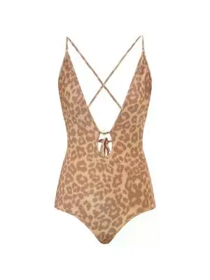Zimmermann Awaken Metallic Plunge Swimsuit - Neutrals