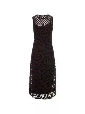 Pinko Sleeveless Crochet Detail Midi Dress - Brown