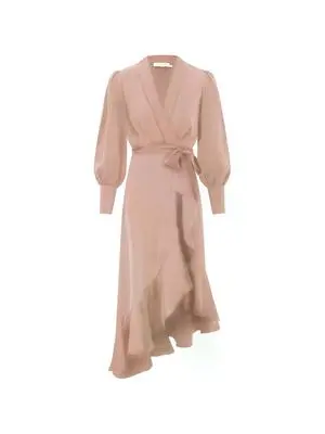 Zimmermann Midi Ruffled Wrap Dress - Pink