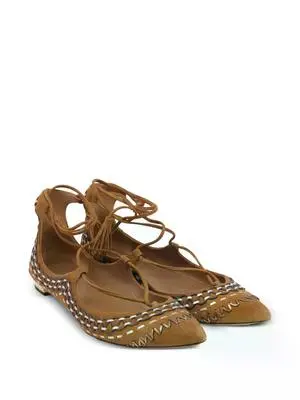 AQUAZZURA Christy Lace-up Flat Pumps - Brown