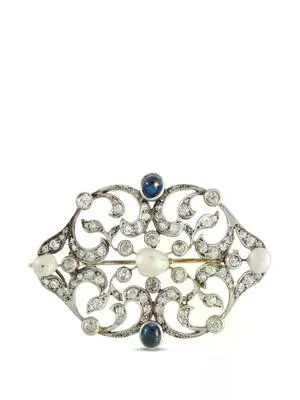 LB EXCLUSIVE Diamond Sapphire Pearl Brooch - Silver