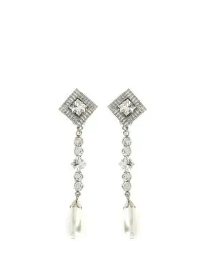 Alessandra Rich Crystal And Faux Pearl Drop Earrings - Silver