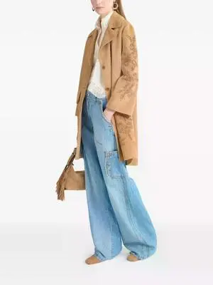 Ermanno Scervino Floral Embroidered Suede Coat - Neutrals