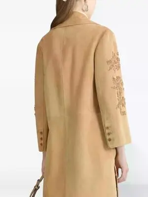 Ermanno Scervino Floral Embroidered Suede Coat - Neutrals