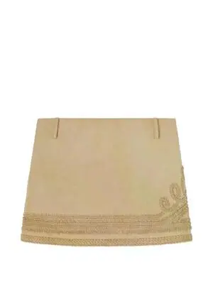 Ermanno Scervino Embroidery Suede Skirt - Neutrals