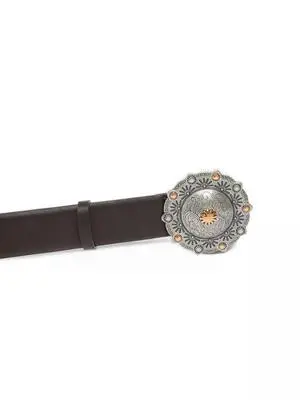 Pinko Leather Belt With Jeweled Medallion - Brown