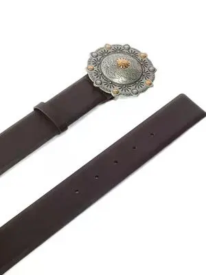 Pinko Leather Belt With Jeweled Medallion - Brown