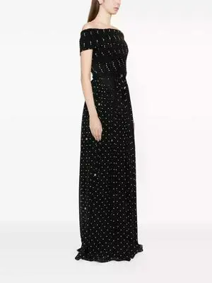 Elie Saab Polka-dot Off-shoulder Maxi Dress