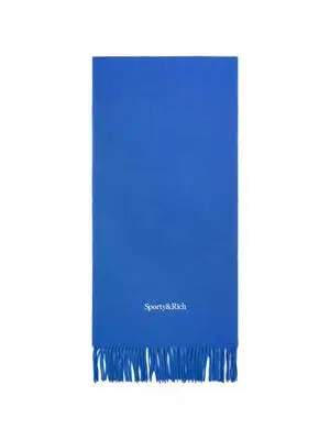 SPORTY & RICH Serif-logo Fringe Scarf - Blue