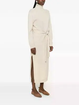 Nanushka Turtleneck Knitted Midi Dress With Self-tie Belt