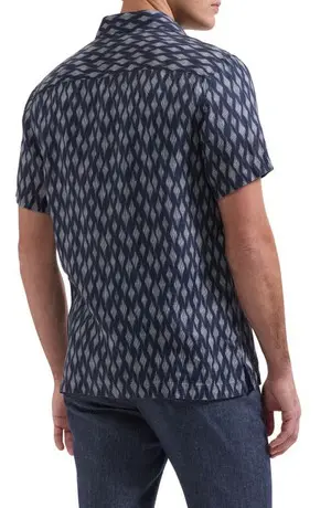 Bugatchi Vero Shaped Fit Geometric Print Short Sleeve Button-up Shirt - Navy