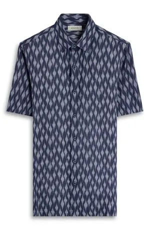 Bugatchi Vero Shaped Fit Geometric Print Short Sleeve Button-up Shirt - Navy
