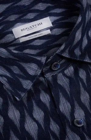 Bugatchi Vero Shaped Fit Geometric Print Short Sleeve Button-up Shirt - Navy