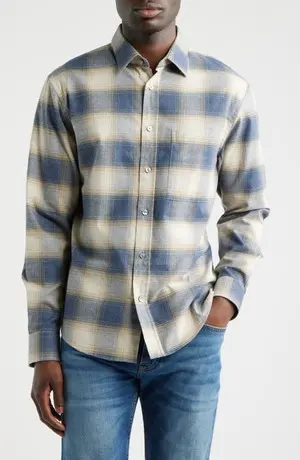 BOSS Owen Relaxed Fit Plaid Cotton Flannel Button-up Shirt - Open Blue