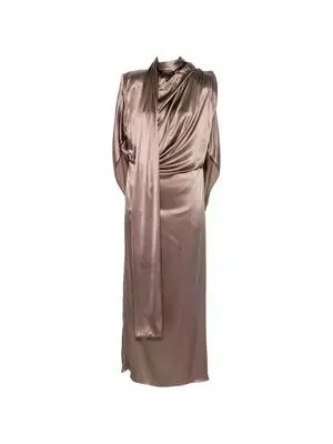 MUGLER Draped Midi Dress - Brown