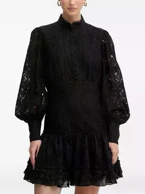 Bardot Lace Ruffled Dress - Black