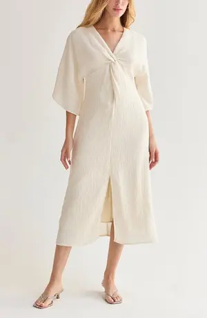 CRESCENT Front Twist Textured Midi Dress - Cream