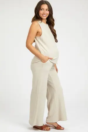 PINKBLUSH Slub Knit Maternity Pants Set