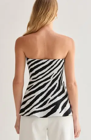 CRESCENT Zebra Print Jacquard Knit Peplum Top
