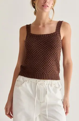 CRESCENT Basket Weave Knit Cardigan Tank Two Piece Set
