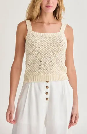 CRESCENT Basket Weave Knit Cardigan Tank Two Piece Set - Cream