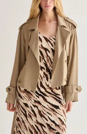 CRESCENT Double-breasted Crop Trench Coat - Khaki