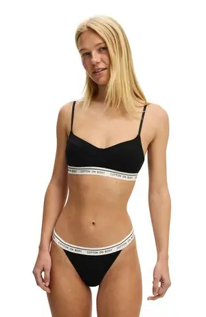 Cotton:on Branded Cotton Balconette Bralette - Black