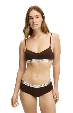 Cotton:on Branded Cotton Balconette Bralette - French Roast