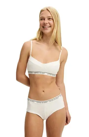 Cotton:on Branded Cotton Balconette Bralette - White