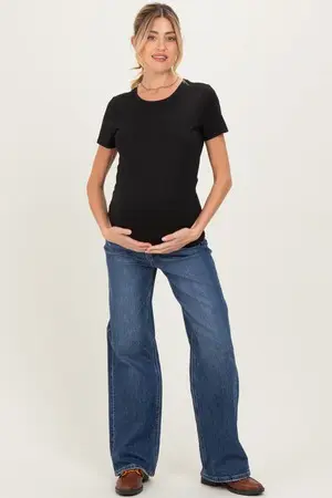 PINKBLUSH Dark Wash Wide Leg Maternity Jeans - Navy Blue