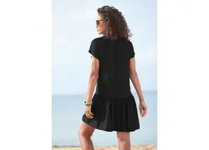 LASCANA Notch Neckline Flounce Hem Shift Dress - Black