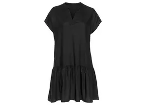 LASCANA Notch Neckline Flounce Hem Shift Dress - Black