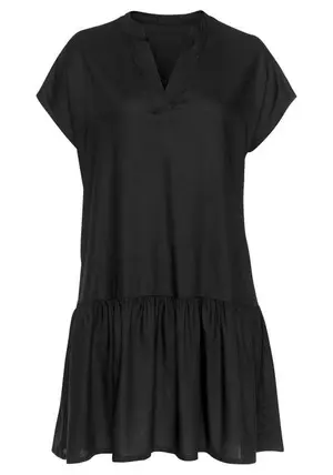 LASCANA Notch Neck Flounce Hem Shift Dress - Black