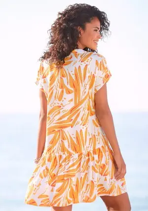 LASCANA Flounce Hem Shift Dress - Sand Multi