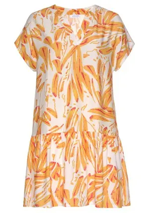 LASCANA Flounce Hem Shift Dress - Sand Multi