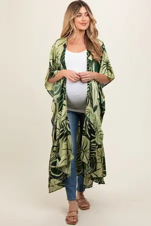 PINKBLUSH Tropical Print Long Cover Up - Green