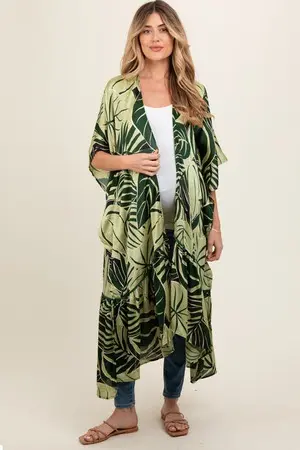 PINKBLUSH Tropical Print Long Cover Up - Green