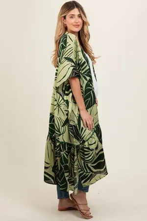 PINKBLUSH Tropical Print Long Cover Up - Green