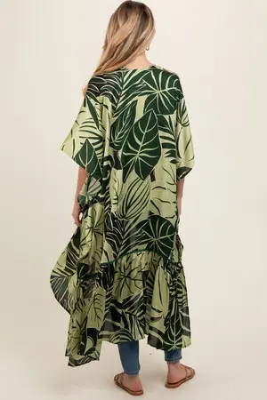 PINKBLUSH Tropical Print Long Cover Up - Green
