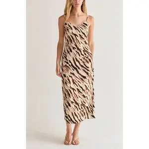 CRESCENT Abstract Animal Print Midi Slip Dress - Brown