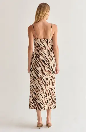 CRESCENT Abstract Animal Print Midi Slip Dress