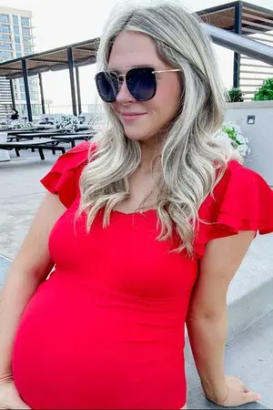 PINKBLUSH Scalloped Neck Ruffle Shoulder One-piece Swimsuit