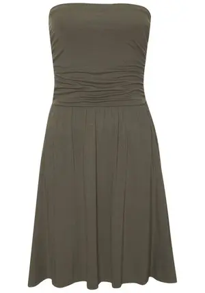 LASCANA Strapless Printed Fit & Flare Mini Dress - Olive